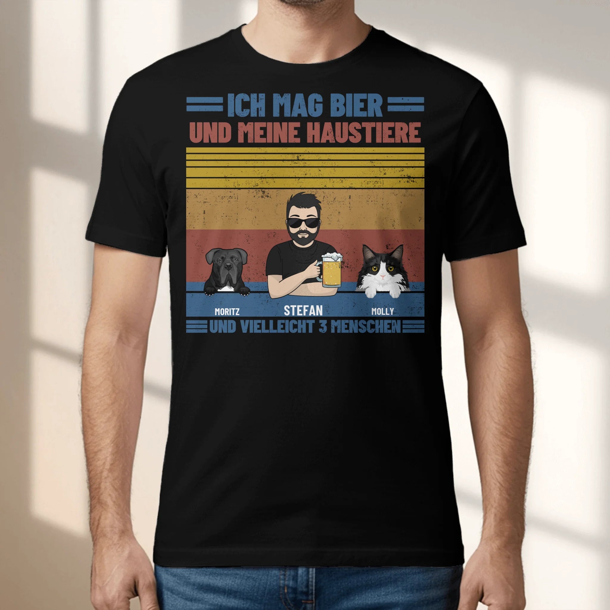 Pet Printed – Ich mag Bier und meine Haustiere - Individuelles T-Shirt